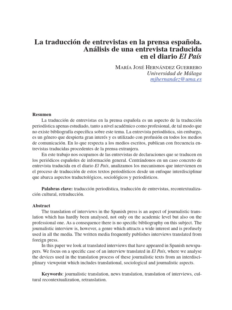La Traduccion de Entrevistas en La Prensa Española | PDF | Traducciones ...