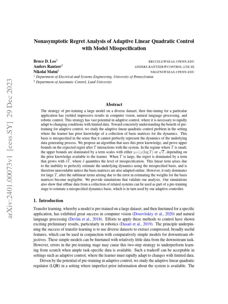 Nonasymptotic Regret Analysis of Adaptive Linear Quadratic Control With Model Misspecification ...