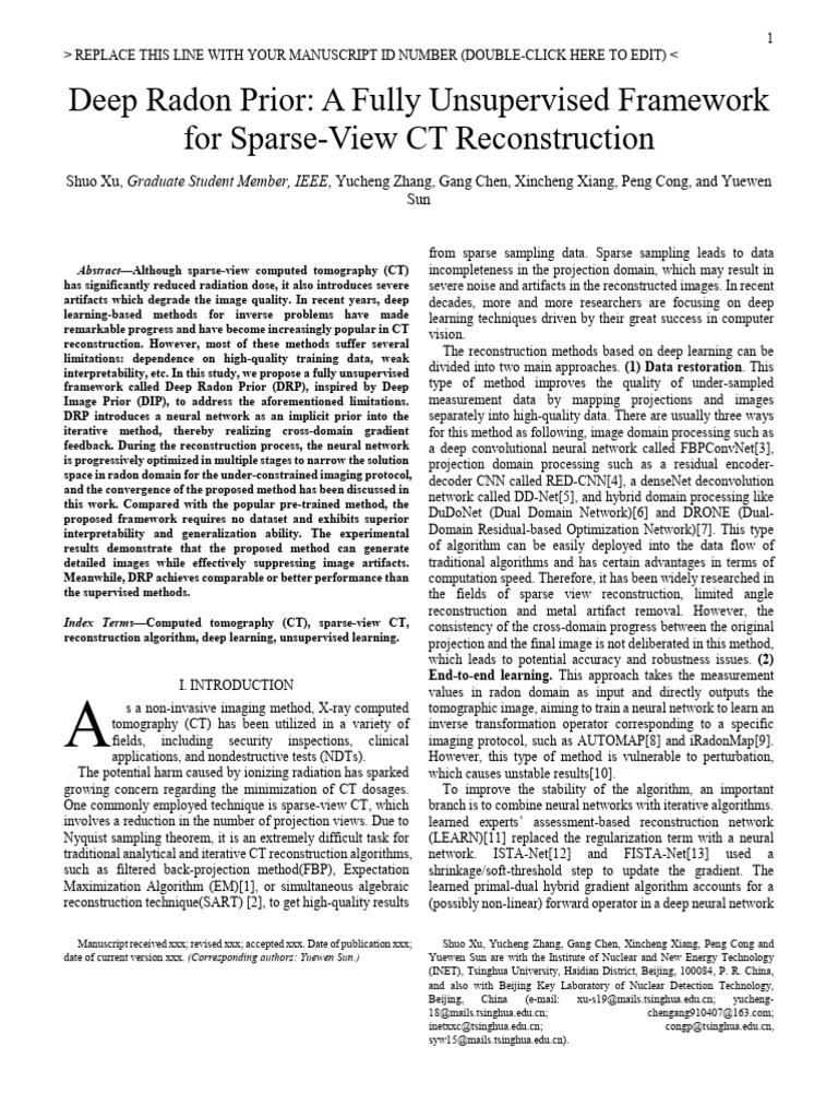 Deep Radon Prior: A Fully Unsupervised Framework For Sparse-View CT Reconstruction | PDF ...