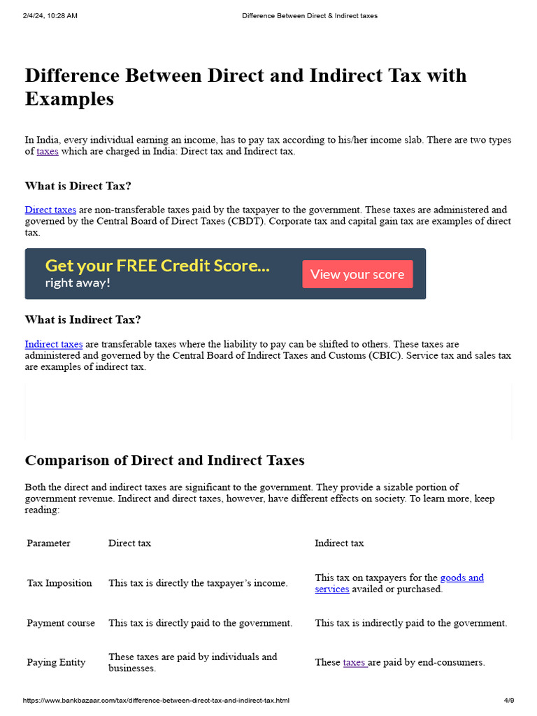 Direct vs Indirect Taxes Explained | PDF | Taxes | Indirect Tax