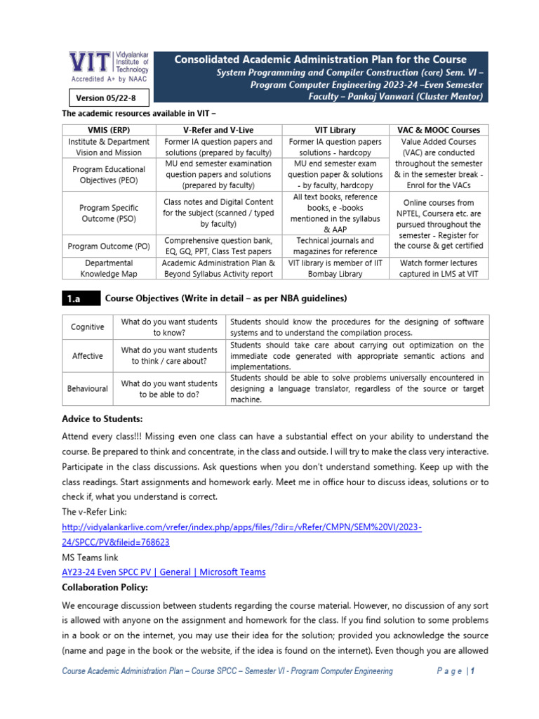 Vit Aap SPCC Te 2023-24 | PDF | Parsing | Assembly Language