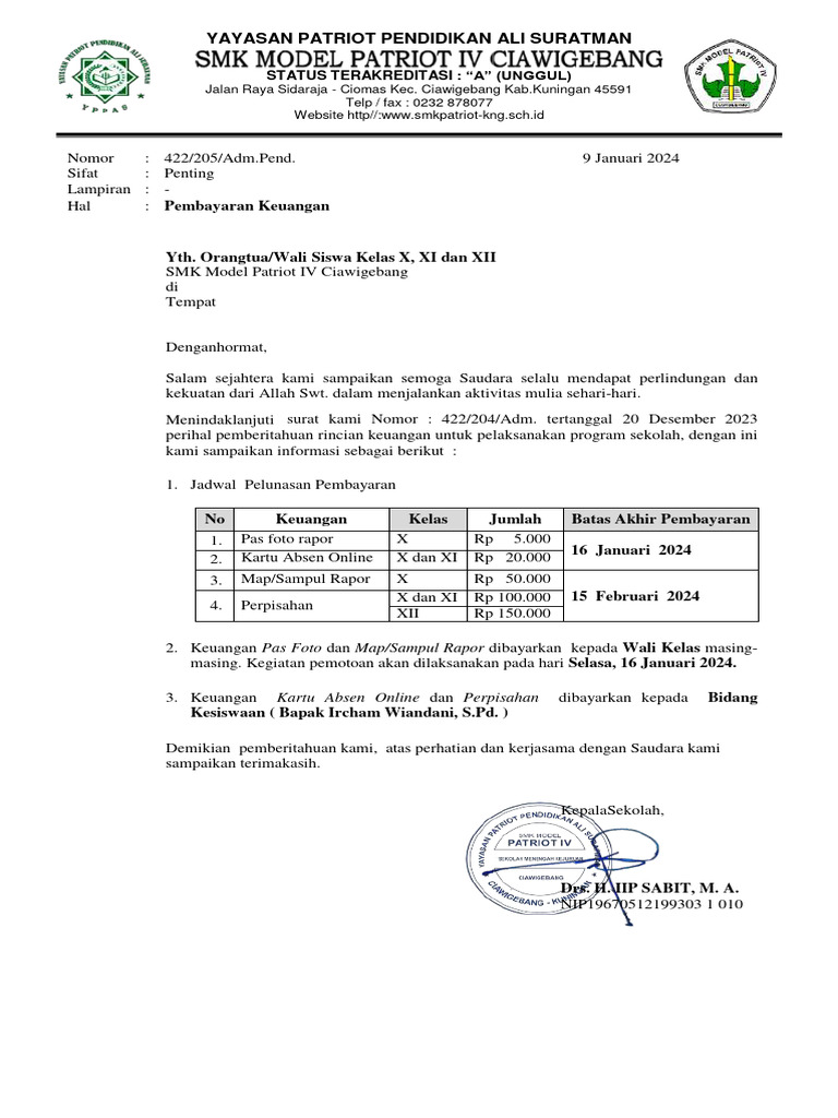 Surat Pemberitahuan - 2024 | PDF