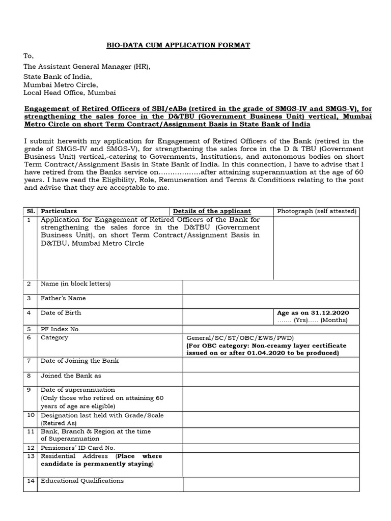 010221-Application Cum Bio-Data Form | PDF | Government