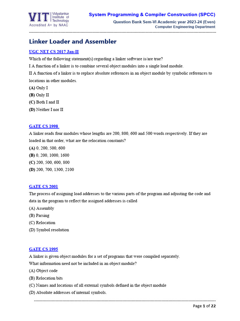 Linker, Loader, and Assembler Q&A Guide | PDF | Parsing | Computer Engineering