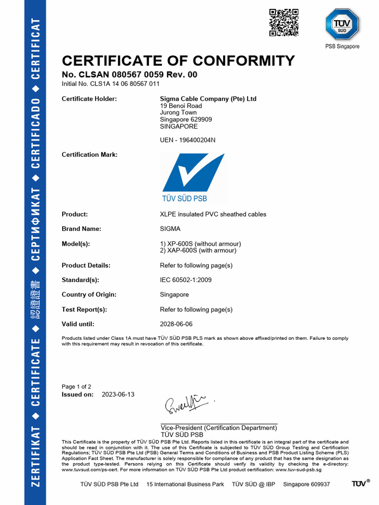 Certificate of Conformity: No. CLSAN 080567 0059 Rev. 00 | PDF ...