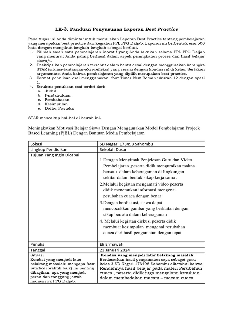 LK. - 3.1 - Penyusunan - Hasil - Best - Practice (1) ELI ERMAWATI | PDF | Karier & Perkembangan