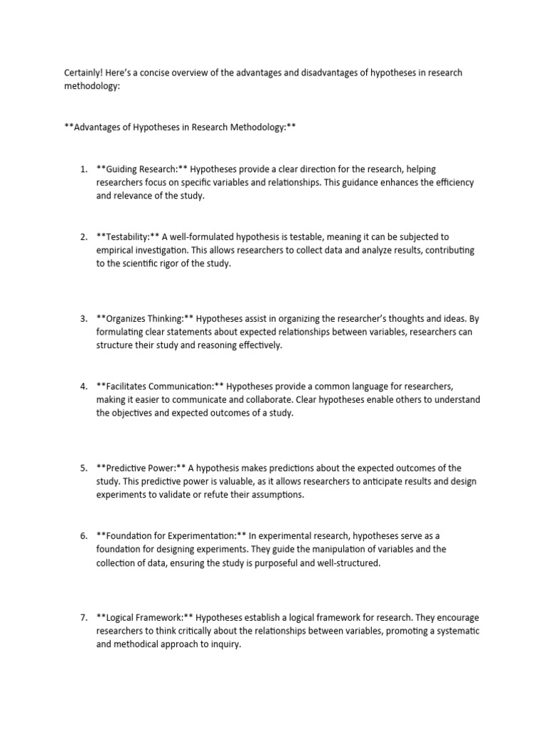 Advantages and Disadvantages of Hypothesis | PDF | Hypothesis | Experiment
