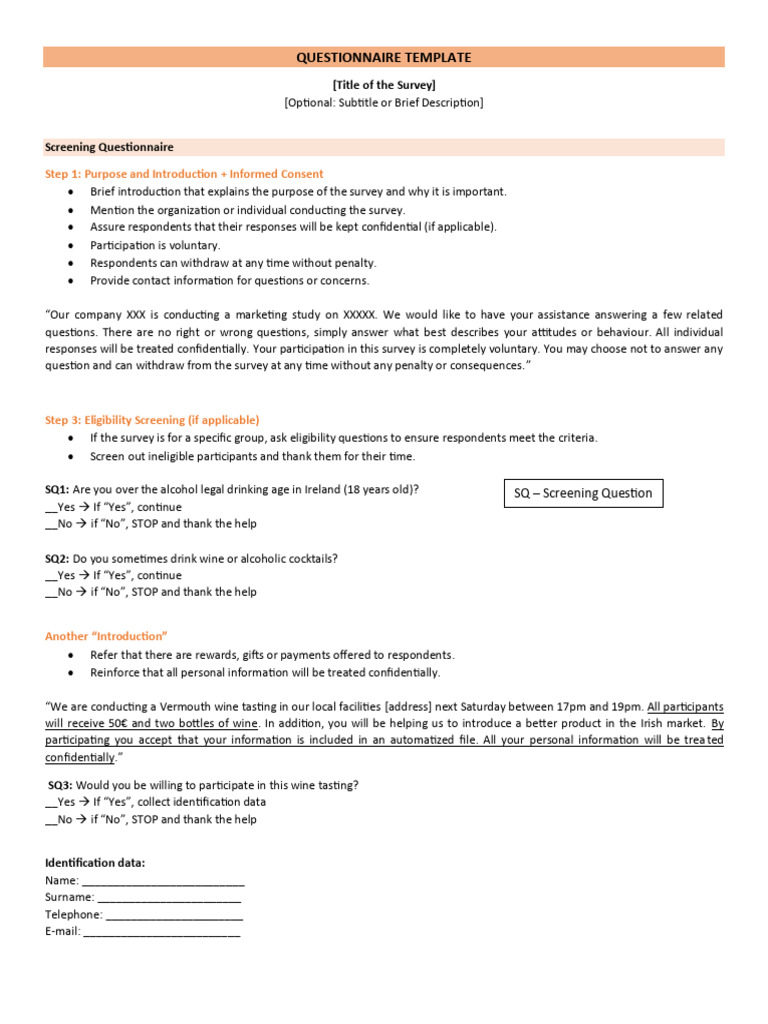 Questionnaire TEMPLATE | PDF | Questionnaire