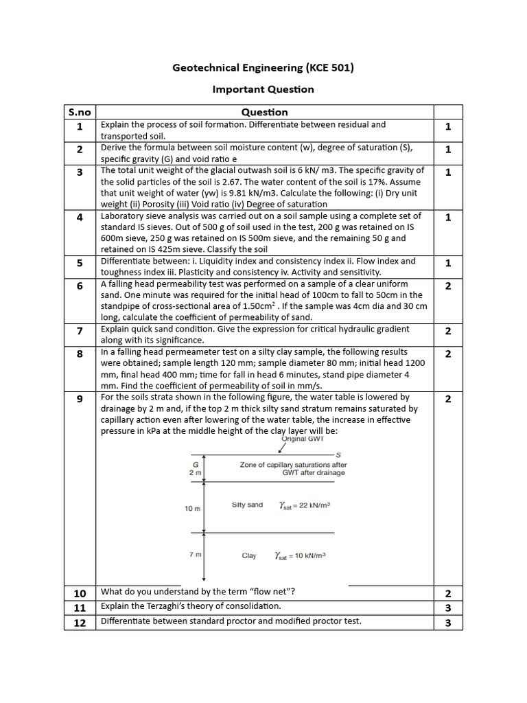 Geotech Practice Question | PDF | Soil | Civil Engineering