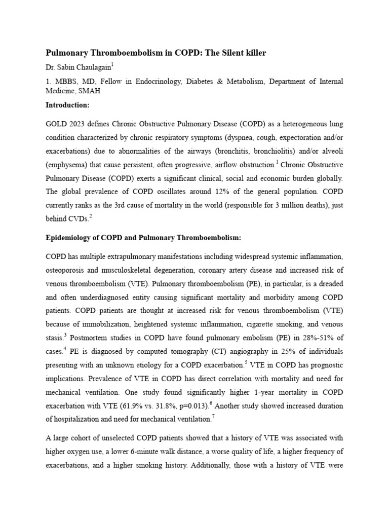 COPD and Pulmonary Thromboembolism (For Galley Proof) | PDF | Chronic Obstructive Pulmonary ...
