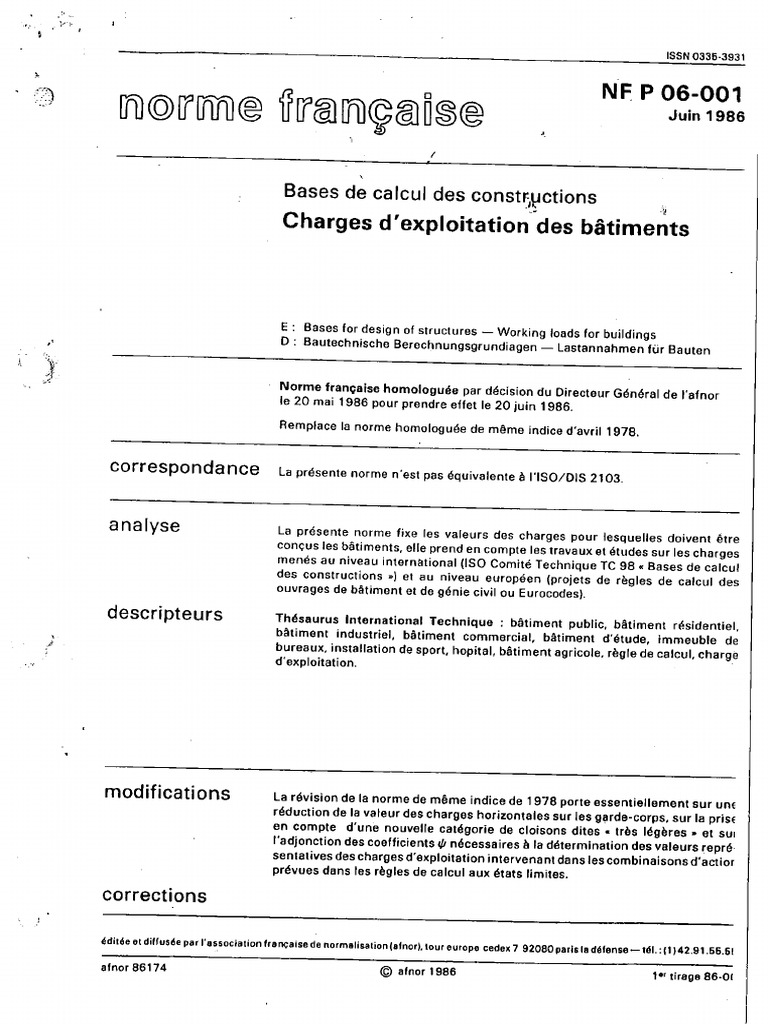 NF P 06 001 - 1986 | PDF
