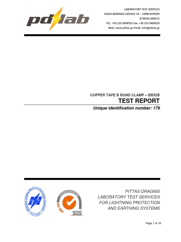 Test Report 179 - Copper Tape B Bond Clamp - BB32B | PDF | Sodium ...