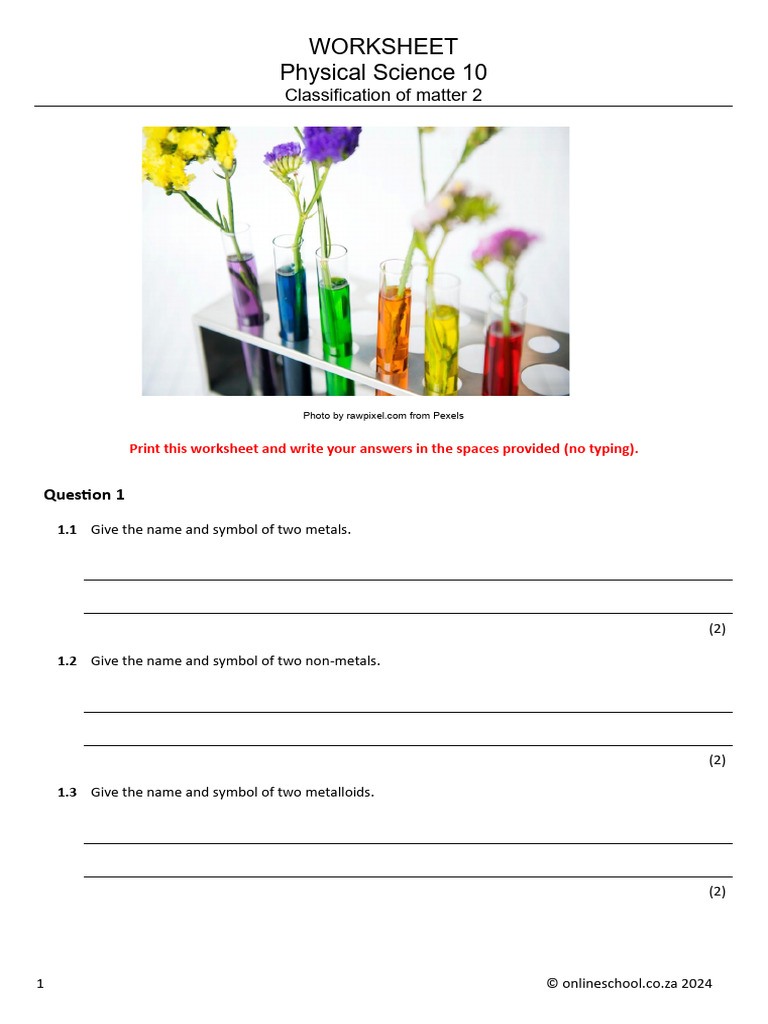Worksheet - Classification of Matter 2 | PDF | Gases | Nature