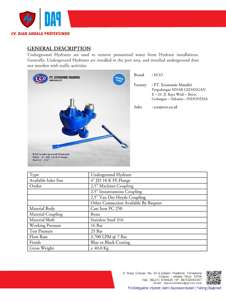 Datasheet Underground Fire Hydrant | PDF
