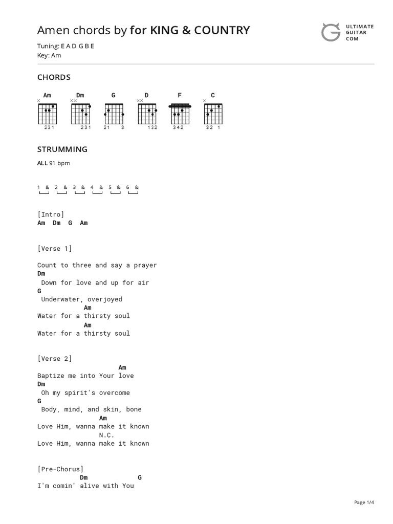 Guitar Chords for "Amen" | PDF | Song Structure | Musical Forms