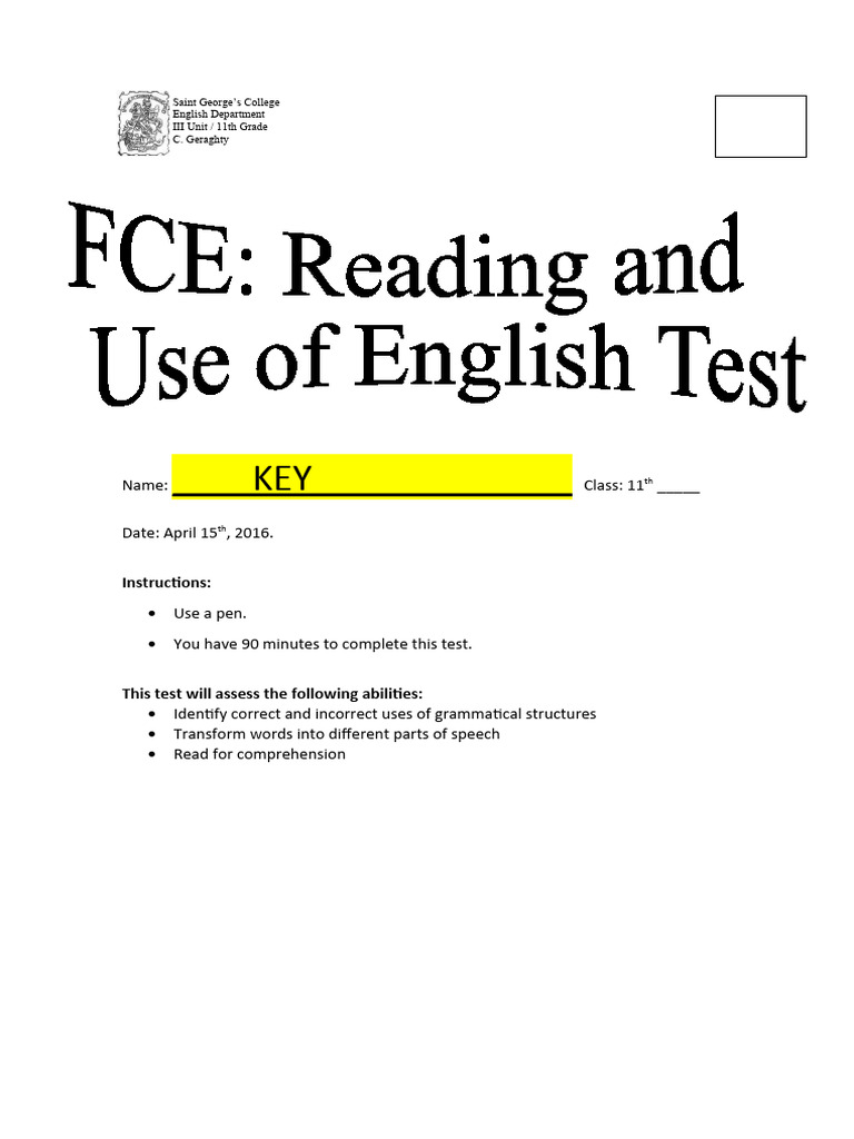 Fce Prep b1 Test Key | PDF | Acupuncture | Therapy