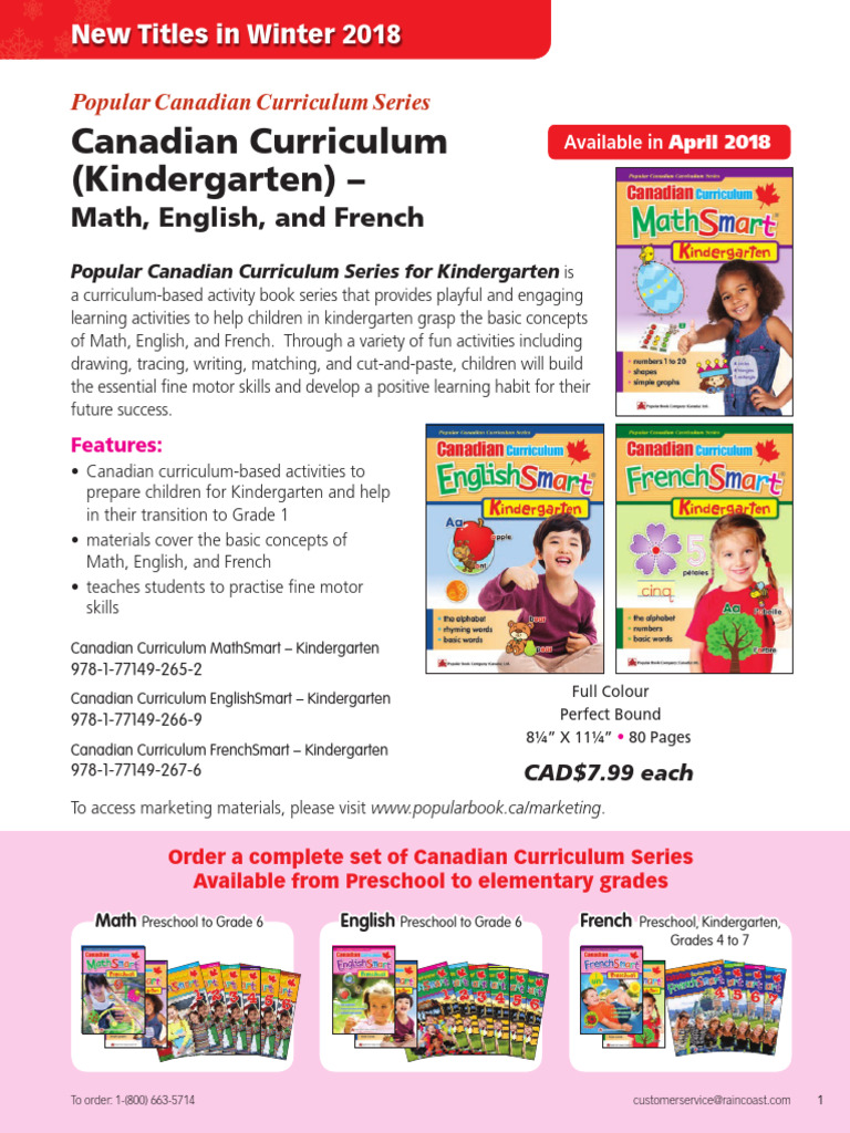 Canadian Curriculum Kindergarten Sell Sheet | PDF