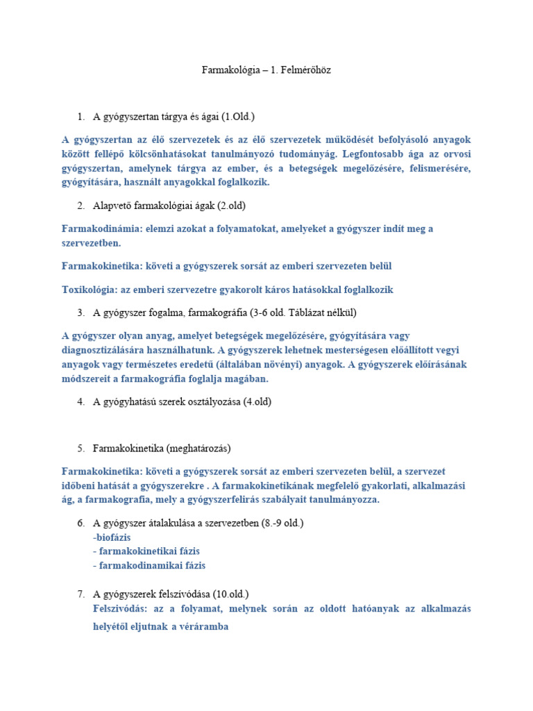 Farmakológia 1felnérőhöz | PDF