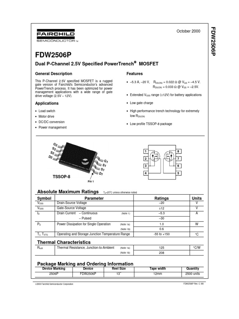 Dual P-Channel 2.5V MOSFET FDW2506P | PDF | Field Effect Transistor ...