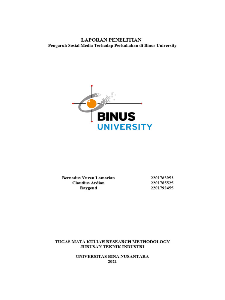Laporan Penelitian Pengaruh Sosial Media Terhadap Perkuliahan Binus ...