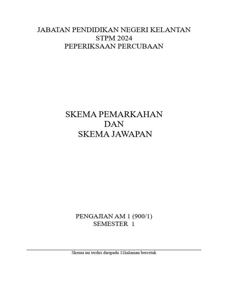 Skema Jawapan Percubaan Pengajian Am Semester 1 Kelantan 2024 Updated | PDF
