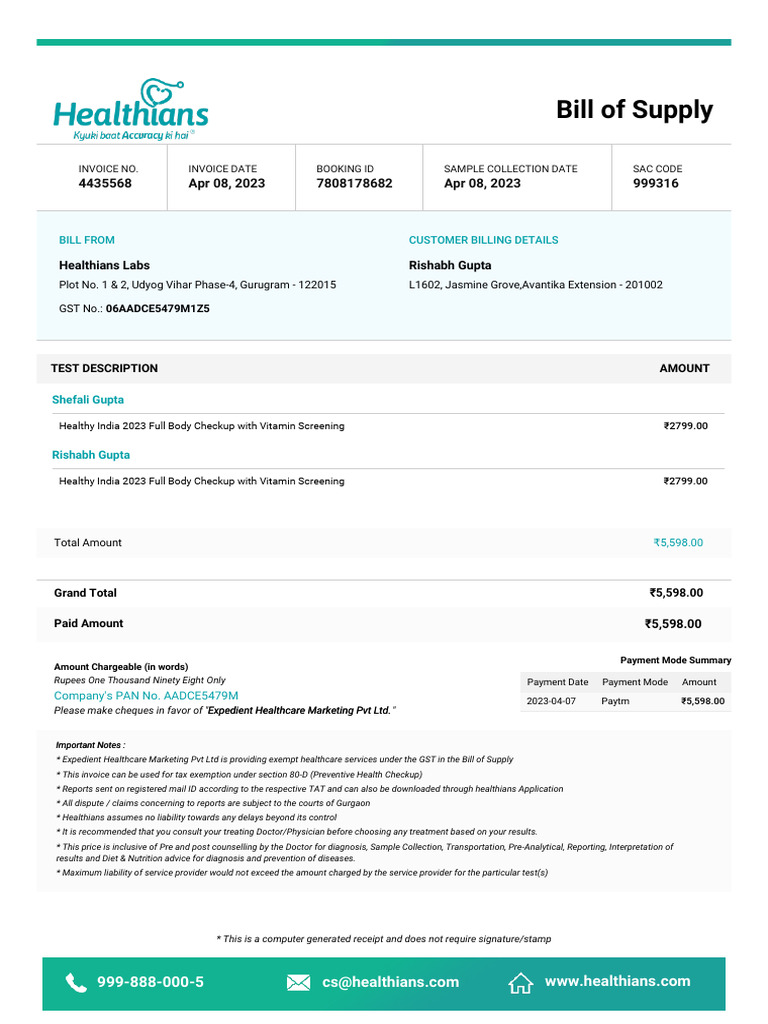 Preventive Health Checkup Invoice | PDF | Invoice | Physical Examination