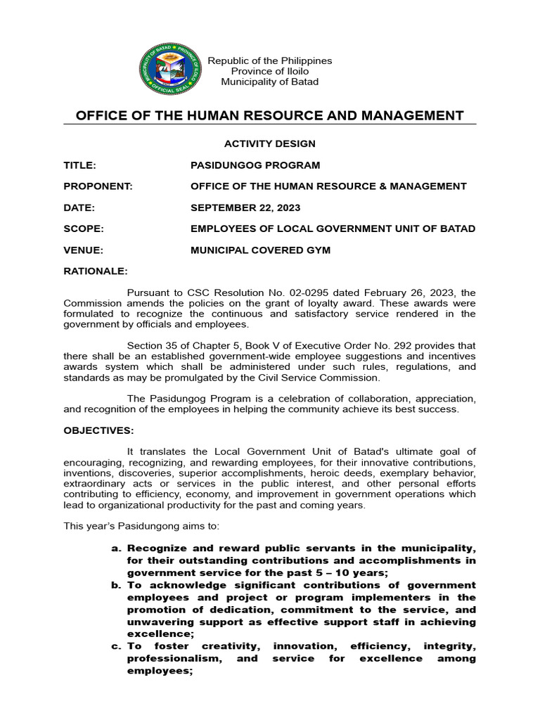 Pasidungog: Honoring Batad Employees | PDF | Economies | Business