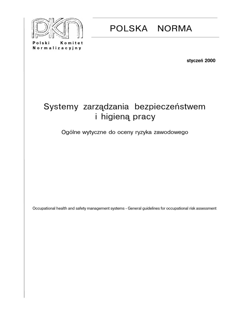 Polska Norma: Ogólne Wytyczne Do Oceny Ryzyka Zawodowego | PDF