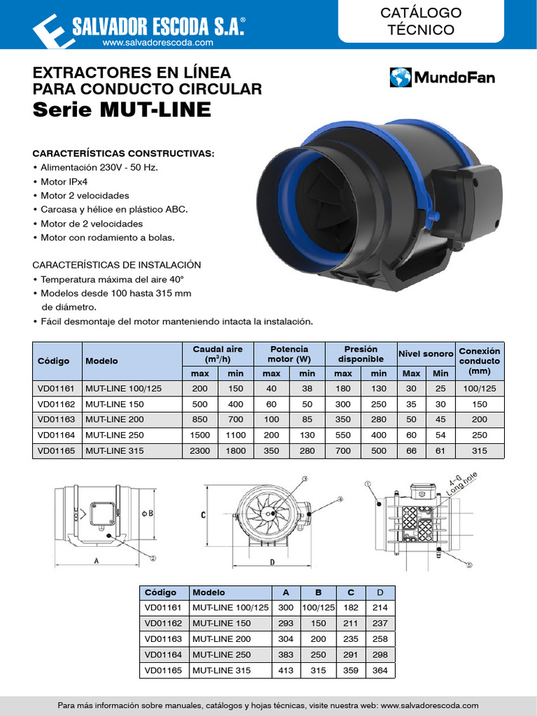Serie MUT-LINE: Extractores en Línea para Conducto Circular | PDF ...