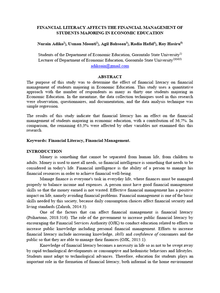 Financial Literacy Affects The Financial Management | PDF | Coefficient ...