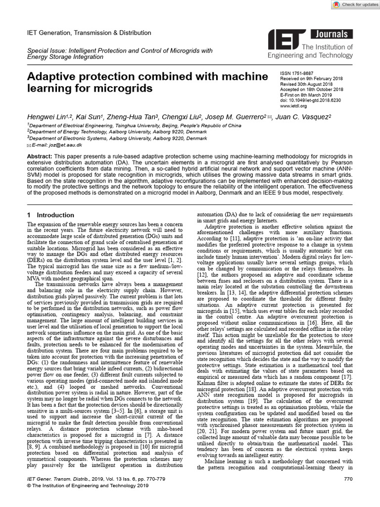 IET Generation Trans Dist - 2019 - Lin - Adaptive Protection Combined With Machine Learning For ...