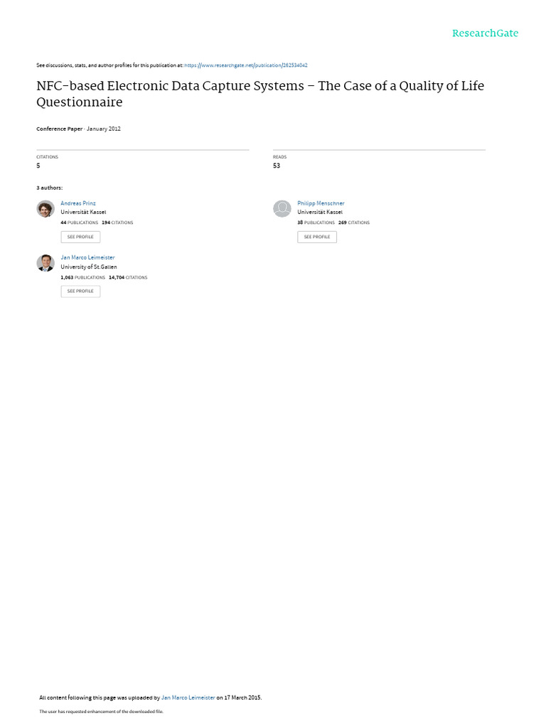 Nfc-Based Electronic Data Capture Systems - The Case of A Quality of ...