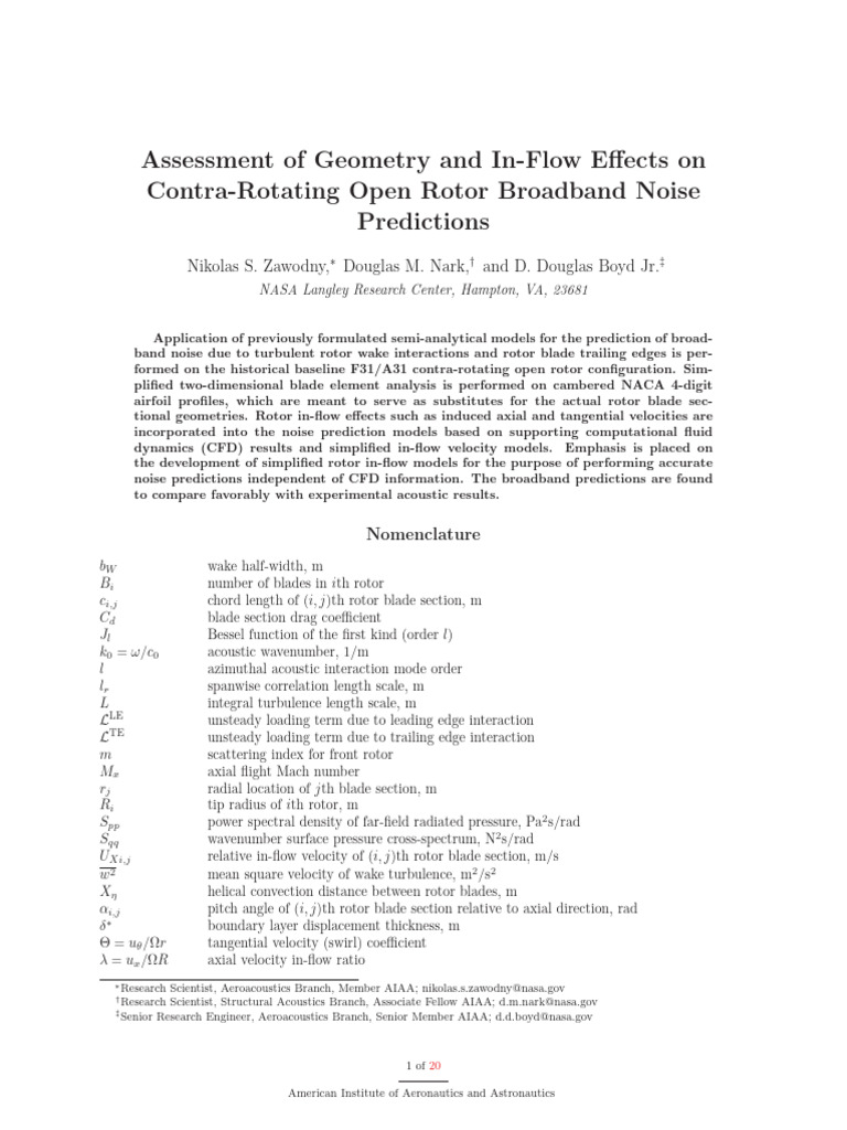 Assessment of Geometry and In-Flow Effects On Contra-Rotating Open Rotor Broadband Noise ...