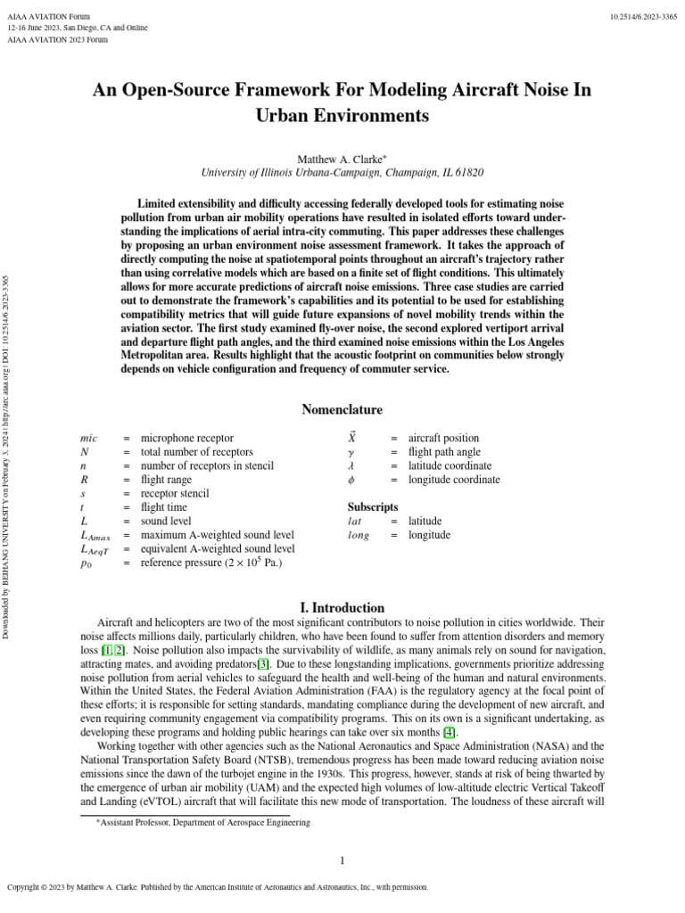 Clarke 2023 An Open Source Framework For Modeling Aircraft Noise In Urban Environments 