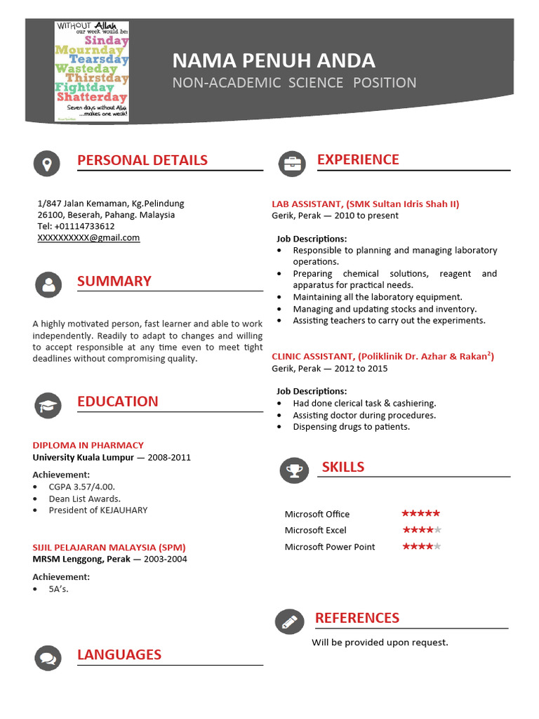 Contoh CV Resume Satu Muka Surat | PDF | Health Care
