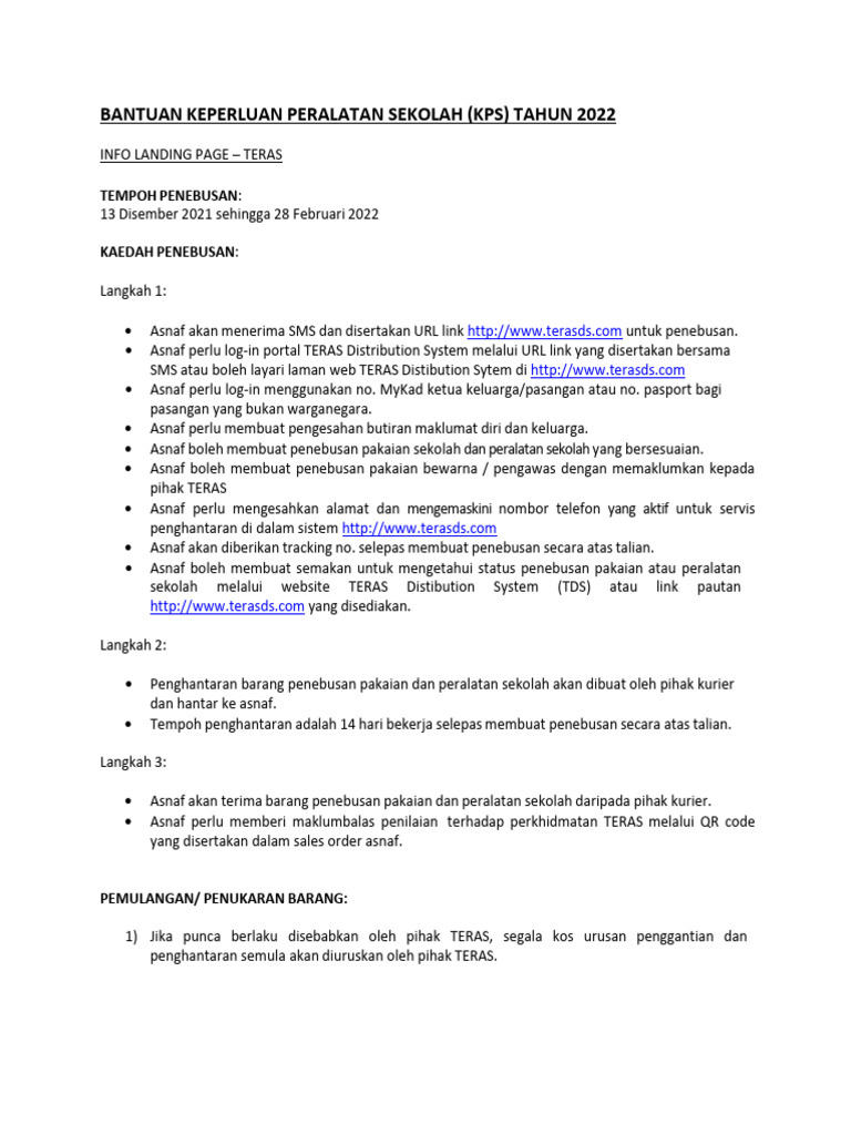 Bantuan KPS 2022 Teras | PDF | Bisnis
