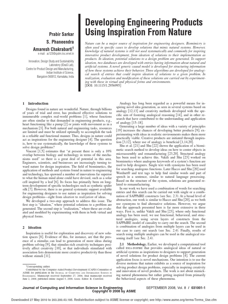Developing Engineering Products Inspired by Nature | PDF | System ...