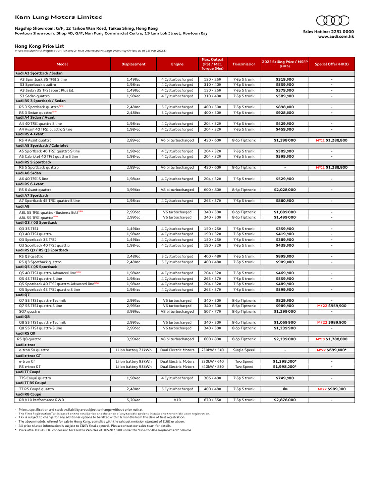 Full Range Price List | PDF | Audi | Sports Cars