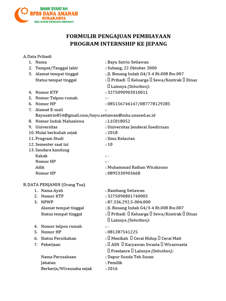 3. FORMULIR PENGAJUAN PEMBIAYAAN | PDF
