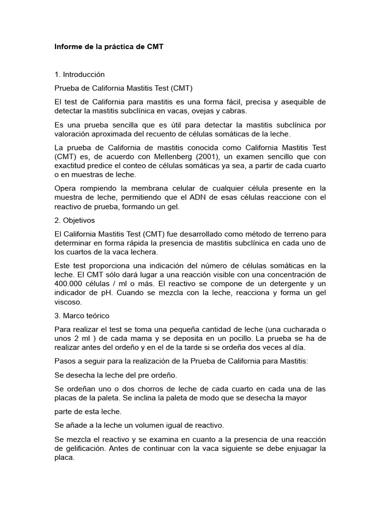 Prueba de Mastitis en Bovinos | PDF | Leche | Química