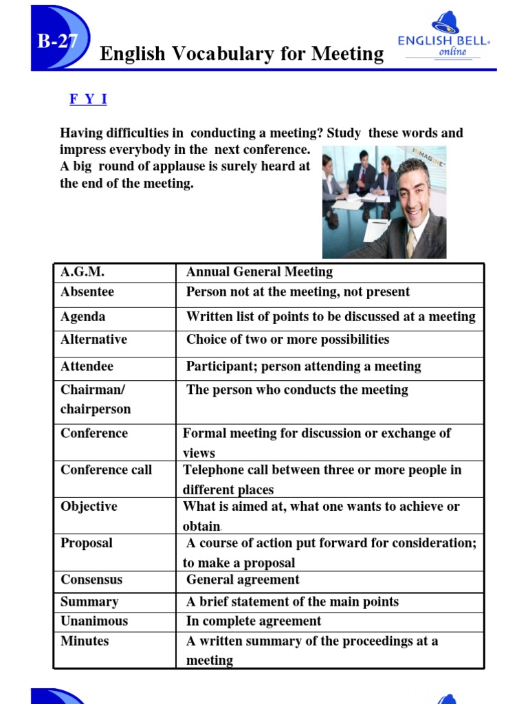 Meeting Vocabulary 27 | PDF | Consensus Decision Making