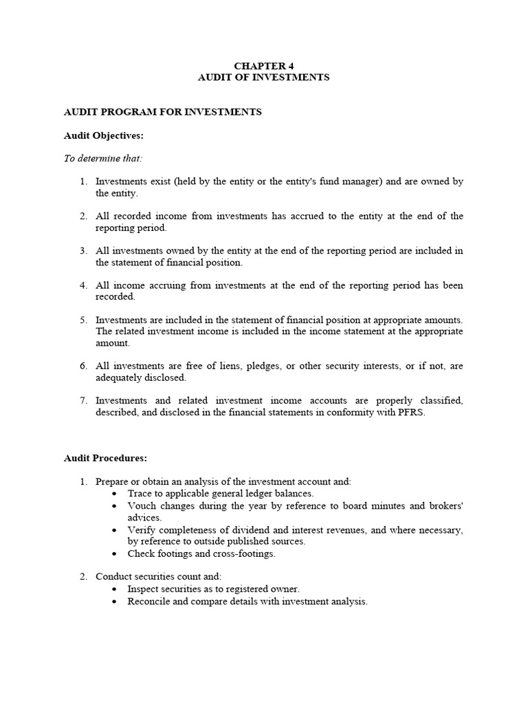 CHAPTER 4 - AUDIT OF INVESTMENTS | PDF | Investing | Stocks
