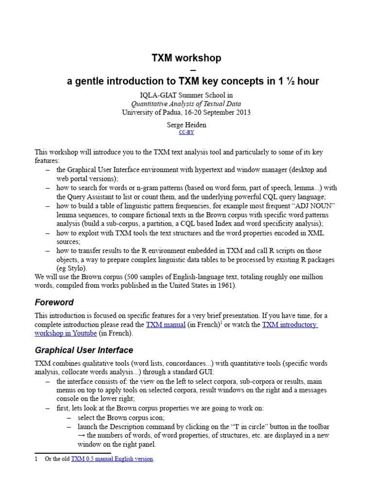 Tutorial A Gentle Introduction To TXM Key Concepts in One and An Half ... Tutorial A Gentle Introduction To TXM Key Concepts in One and An Half ...