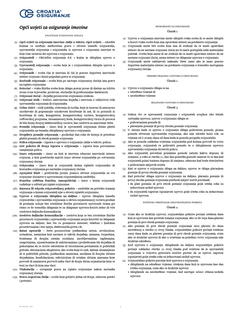 Opći Uvjeti Za Osiguranje Imovine | PDF