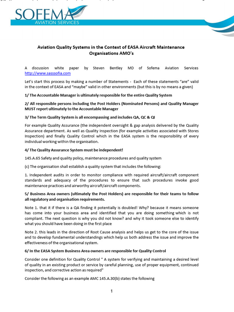 Aviation Quality Systems in The Context of EASA Aircraft Maintenance ...