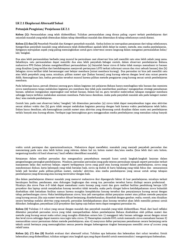 LK 2.1 Eksplorasi Alternatif Solusi Siklus 2 Eri | PDF