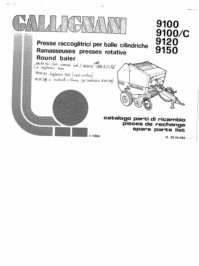 Gallignani 9100-9100c-9120-9150 ricambi | PDF