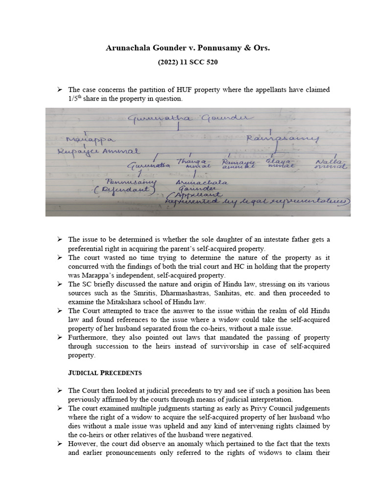 Arunachala Gounder v. Ponnusamy Case Summary | PDF | Concurrent Estate ...
