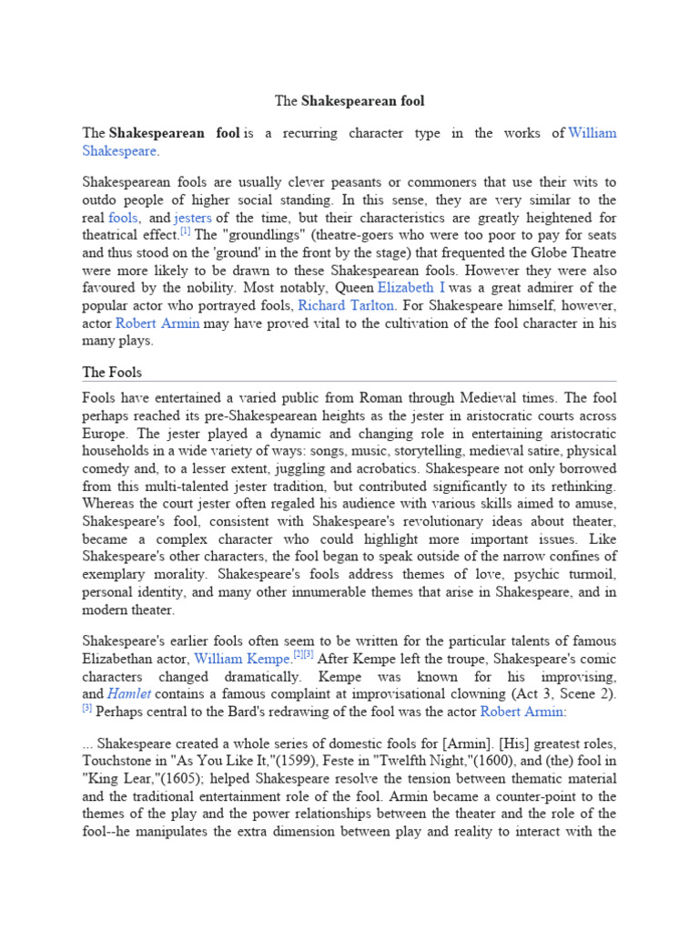 The Shakespearean Fools | PDF | Entertainment | Performing Arts