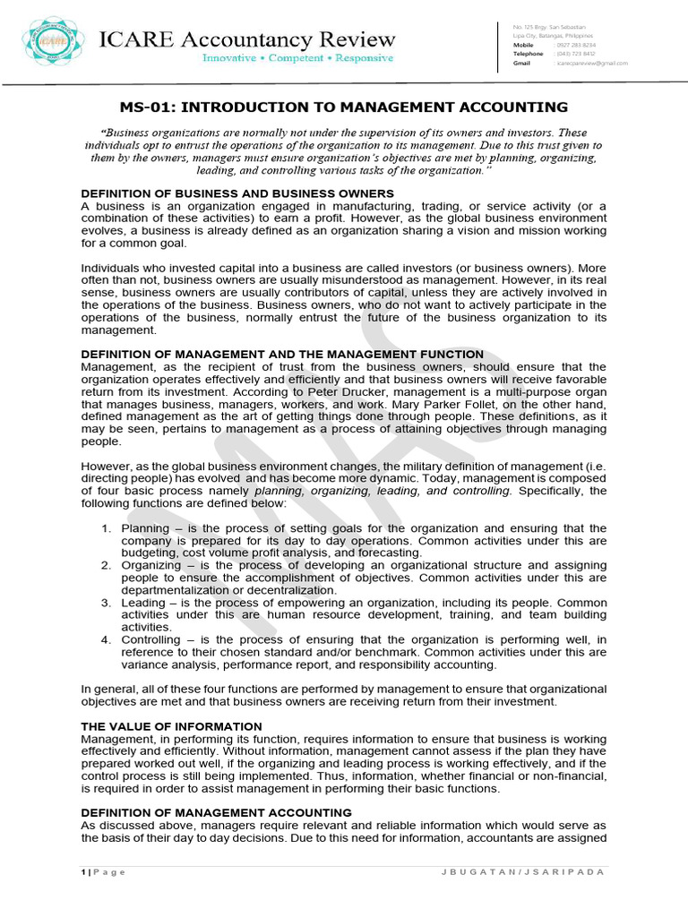 MS03-01 Introduction of Management Accounting - Reviewee | PDF ...